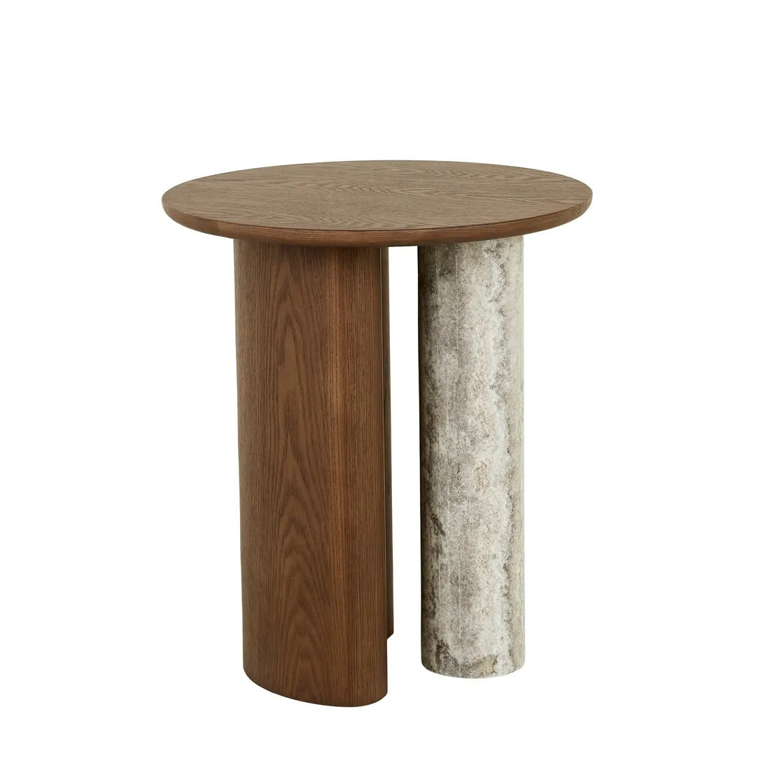 Helio Side Table - Smoked Ash - Natural Travertine – Ikos Home Pty Ltd