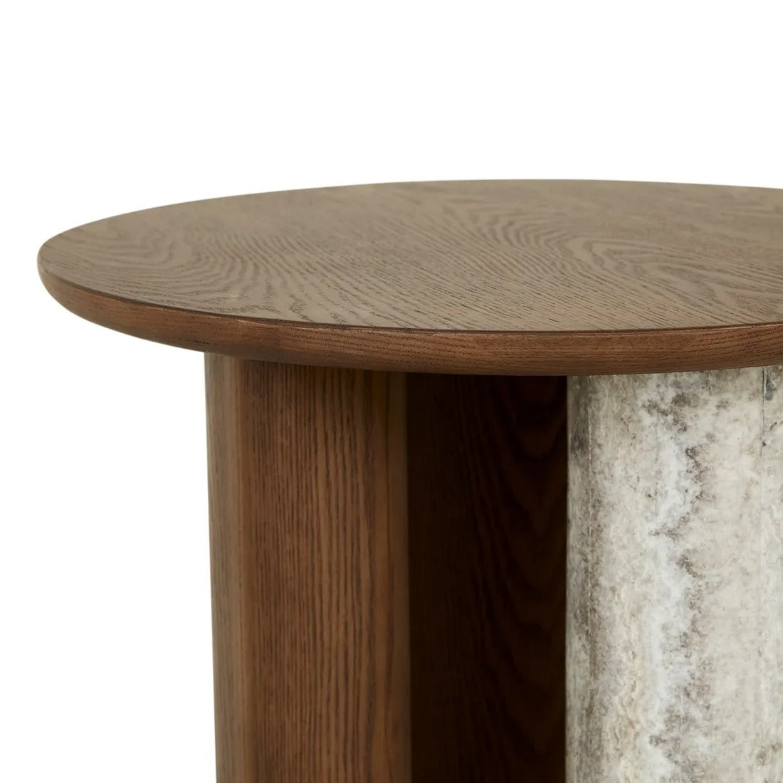 Helio Side Table - Smoked Ash - Natural Travertine – Ikos Home Pty Ltd